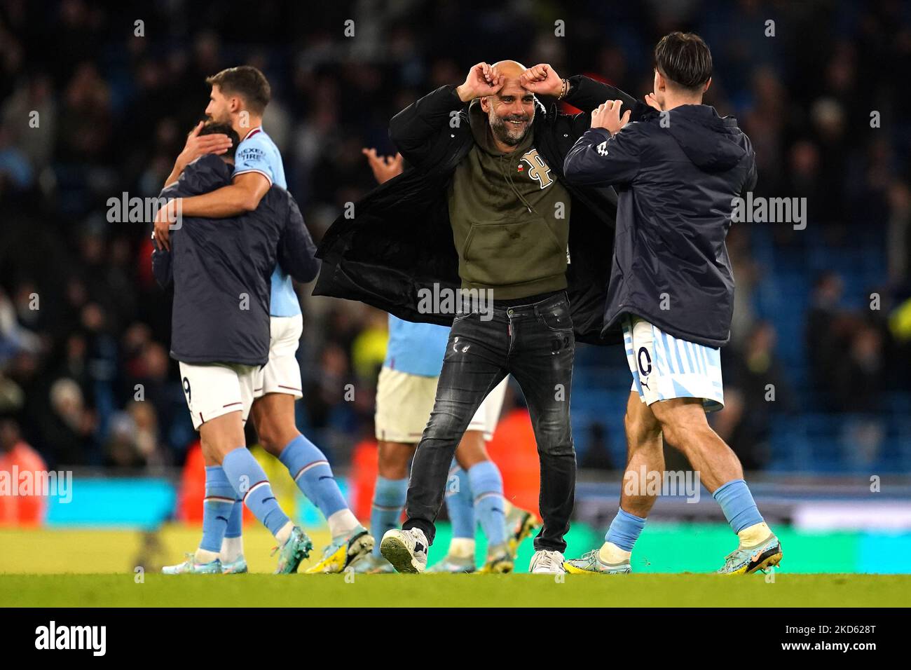 Manchester City manager Pep Guardiola and Jack Grealish (right ...