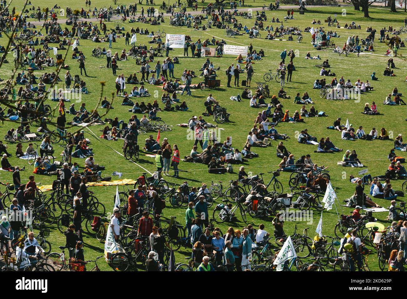 thousands protesters are seen at Rhein park and take part in the ...