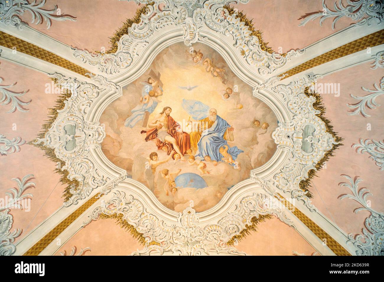 The beautiful religious fresco on the ceiling of the Basilica Minore ...