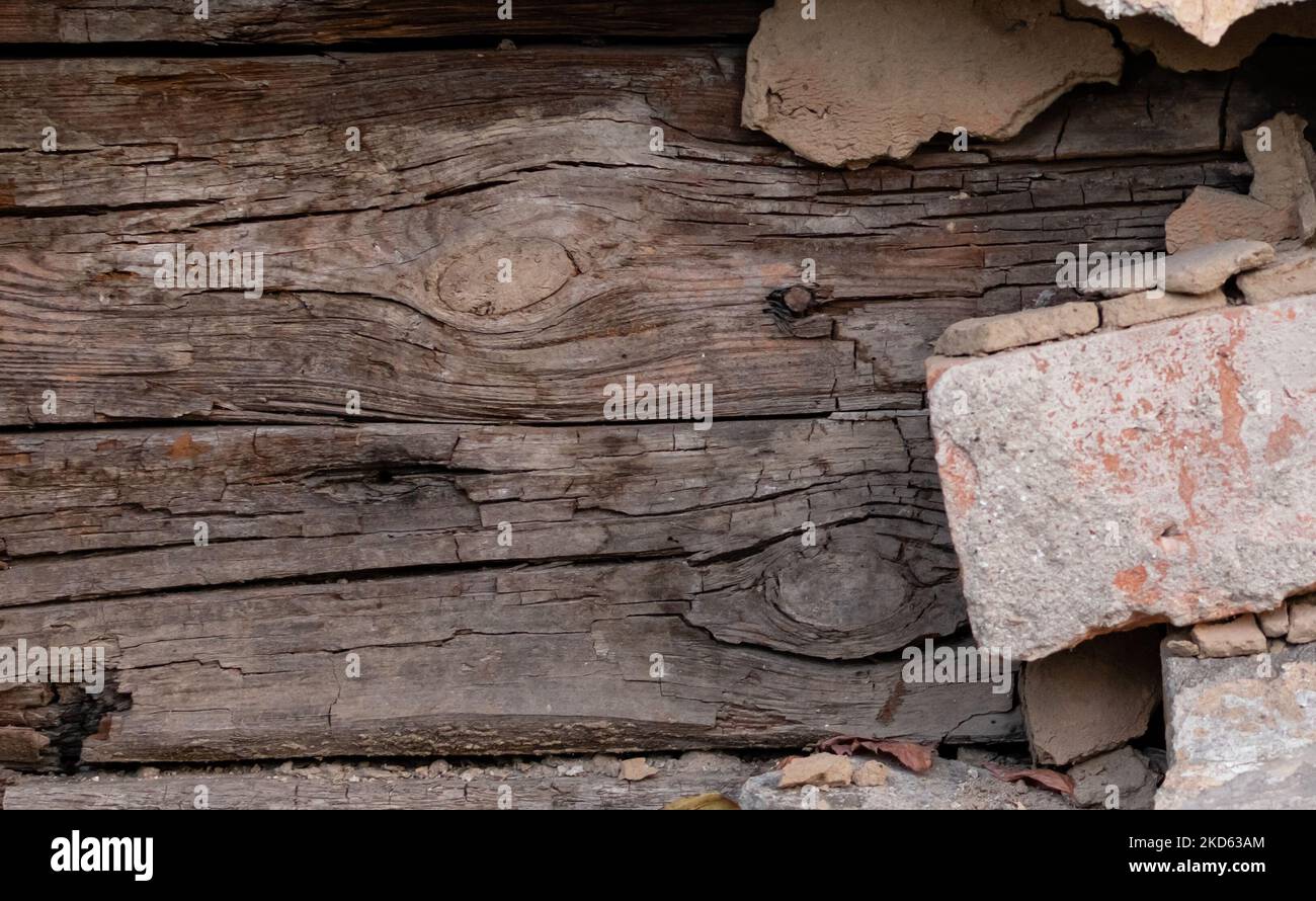 Old rotten wooden logs of abandoned house close up Stock Photo - Alamy