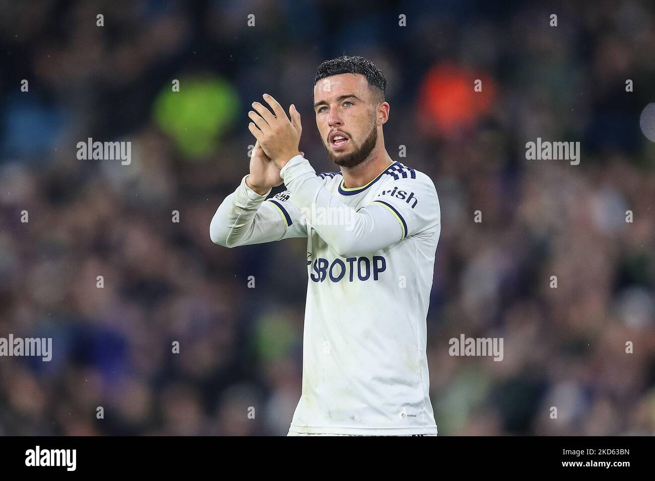 Sam Greenwood #42 of Leeds United applauds the home fans after the ...