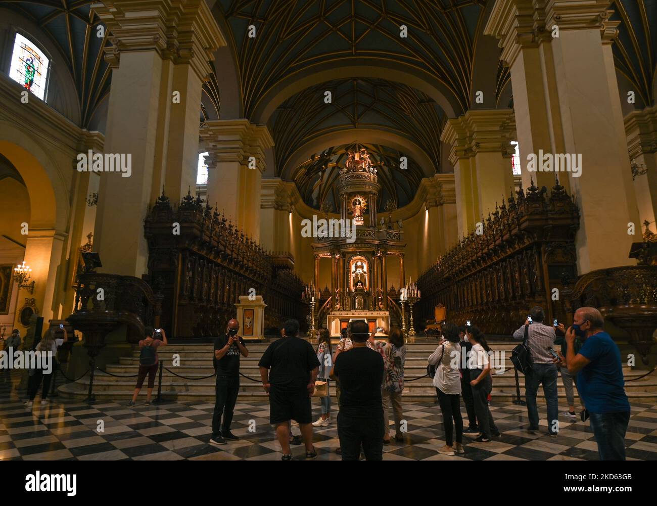 View inside the baroque Roman Catholic Cathedral of Lima. On Thursday ...