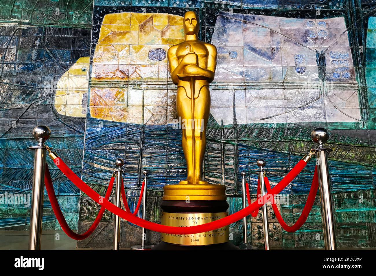 The Academy Award statuette giant replica is seen in Kino Kijow cinema ...