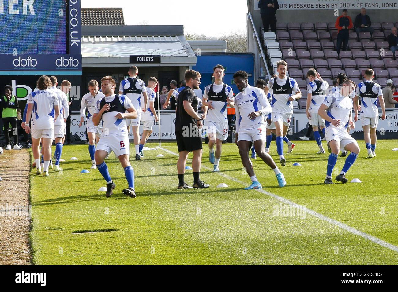 Hartlepool United's players warm up before the Sky Bet League 2 match ...