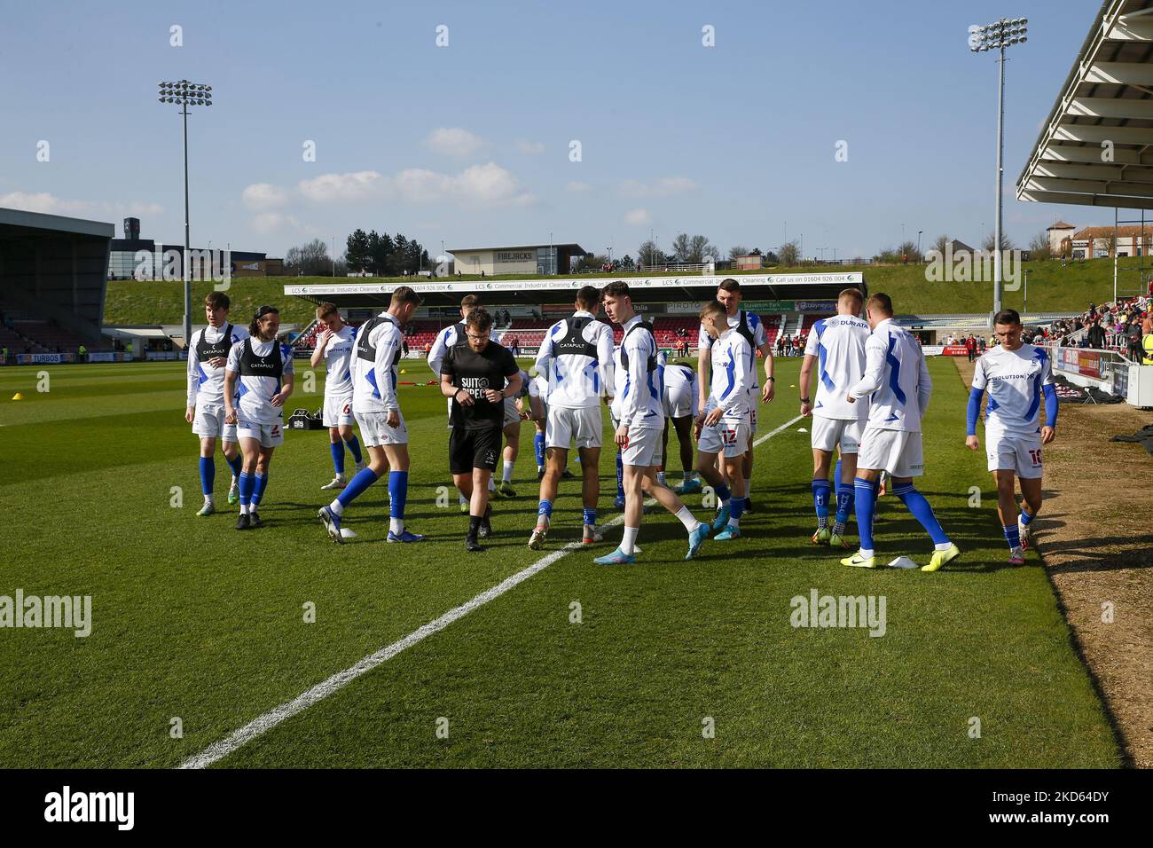 Hartlepool United's players warm up before the Sky Bet League 2 match ...