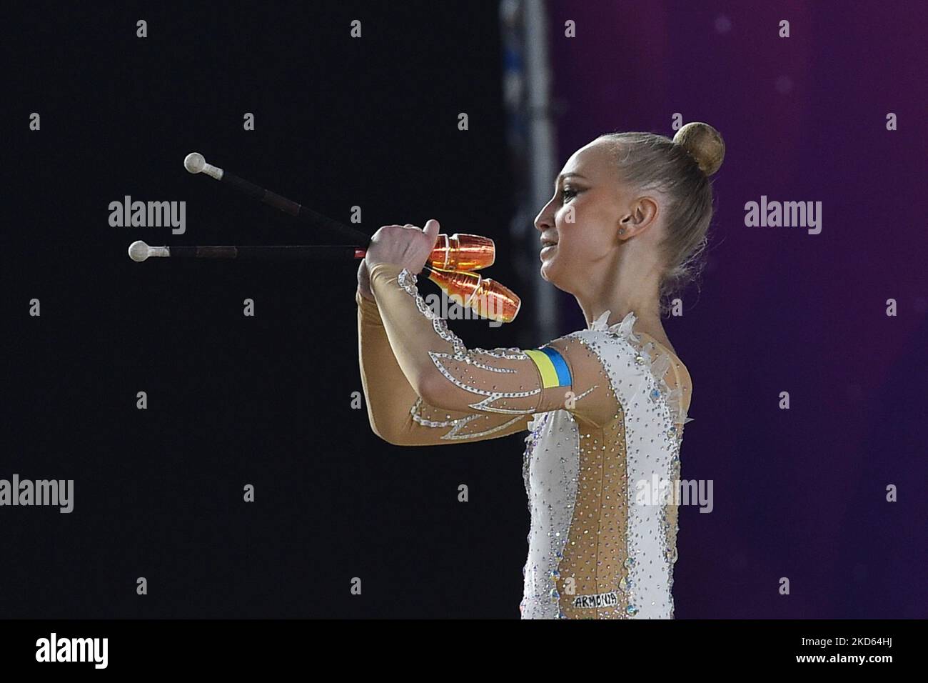 Ukrainian rhythmic gymnast Viktoriian Onopriienko performing for ...