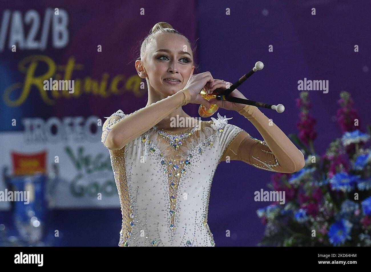 Ukrainian rhythmic gymnast Viktoriian Onopriienko performing for ...
