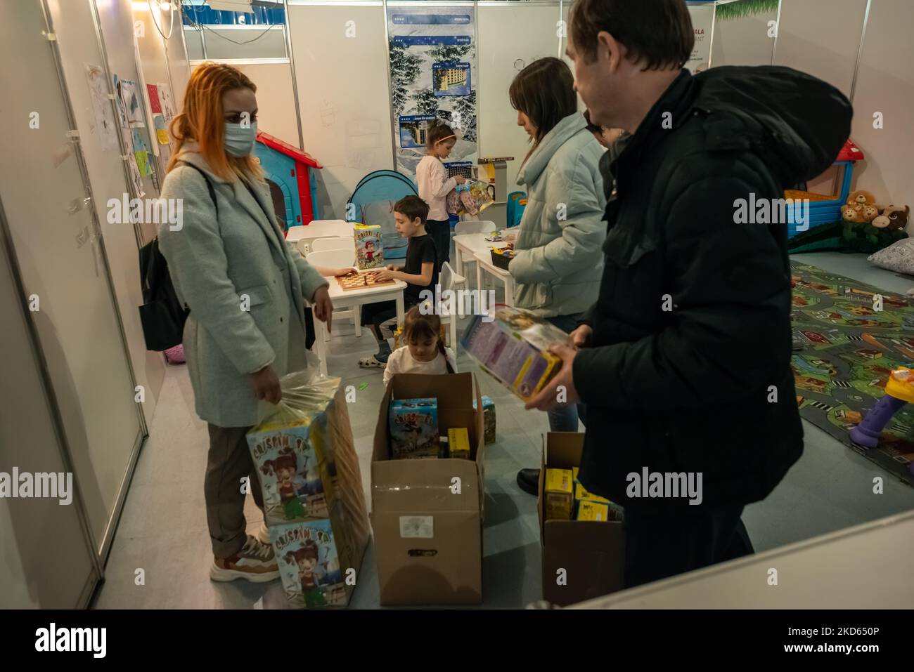 Toys distribution from private donors, inside the kids area of the ...