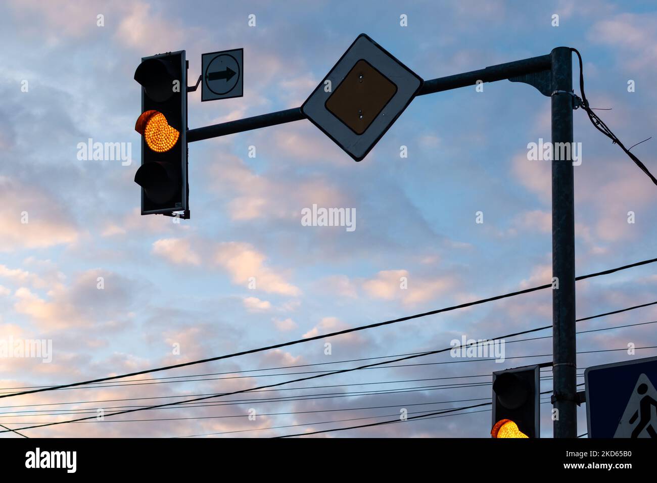 Traffic lights with yellow color background of clouds at sunset Stock ...