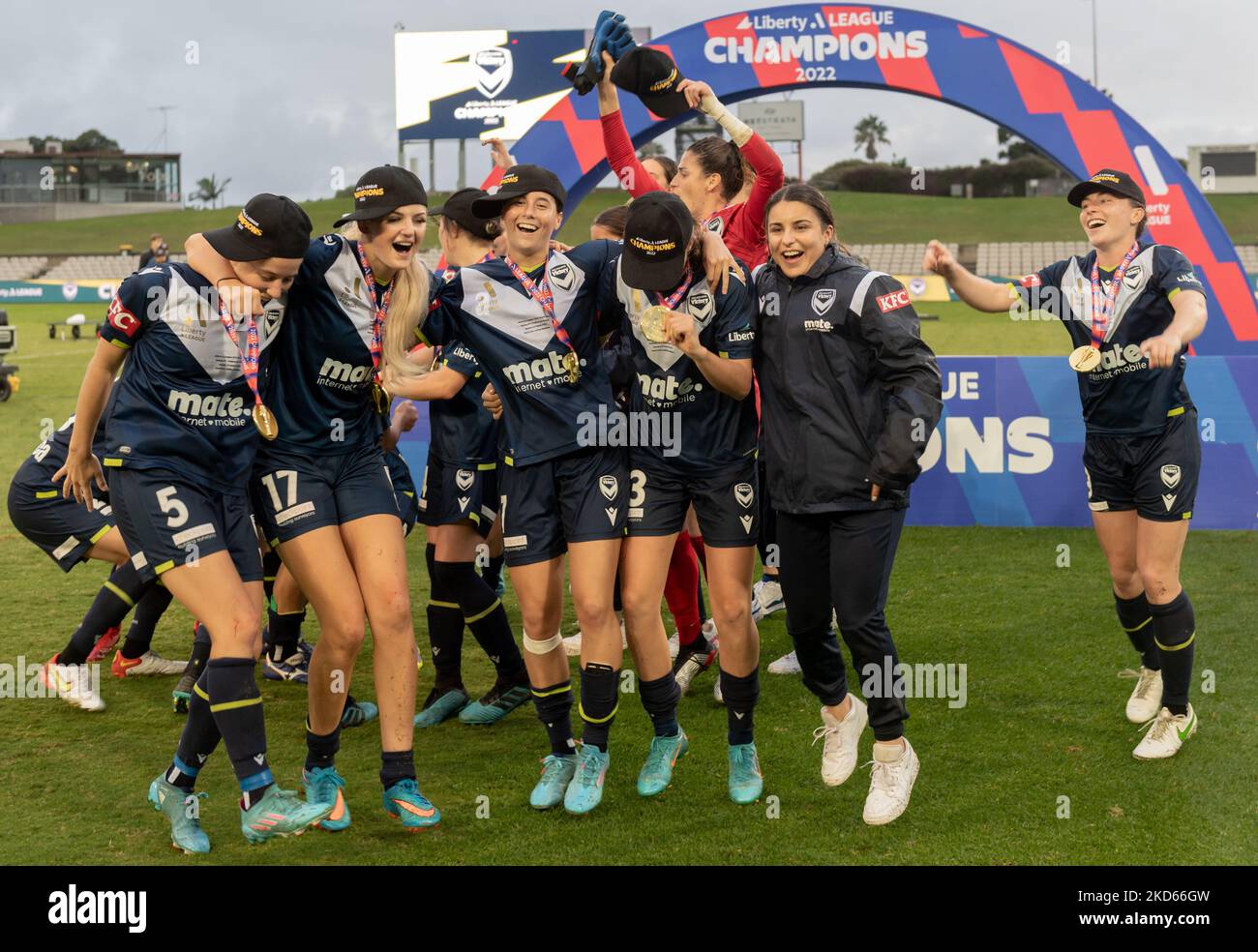 Melbourne Victory players celebrate during the presentation ceremony ...