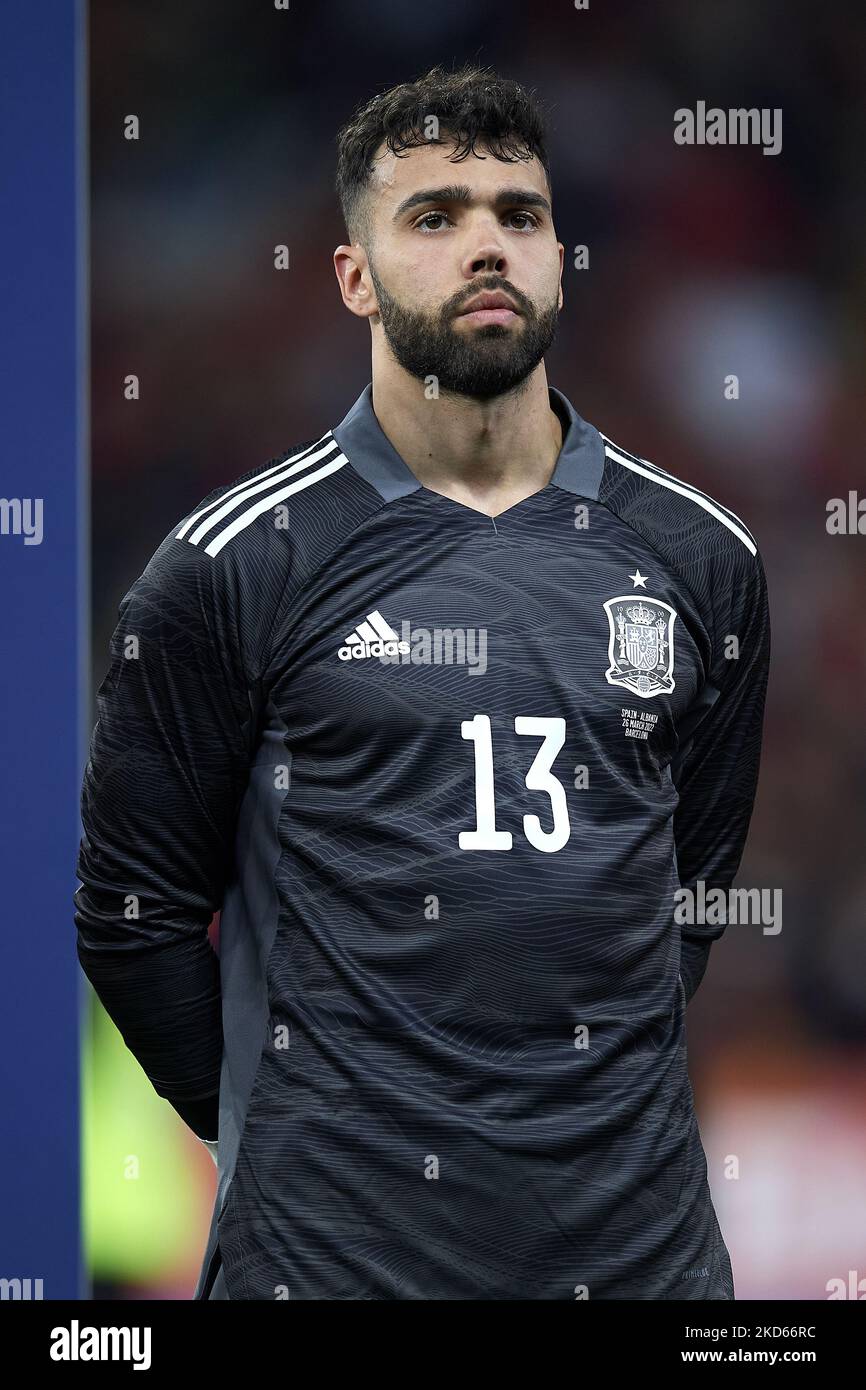 David Raya (Brentford FC) of Spain during the anthem before the ...