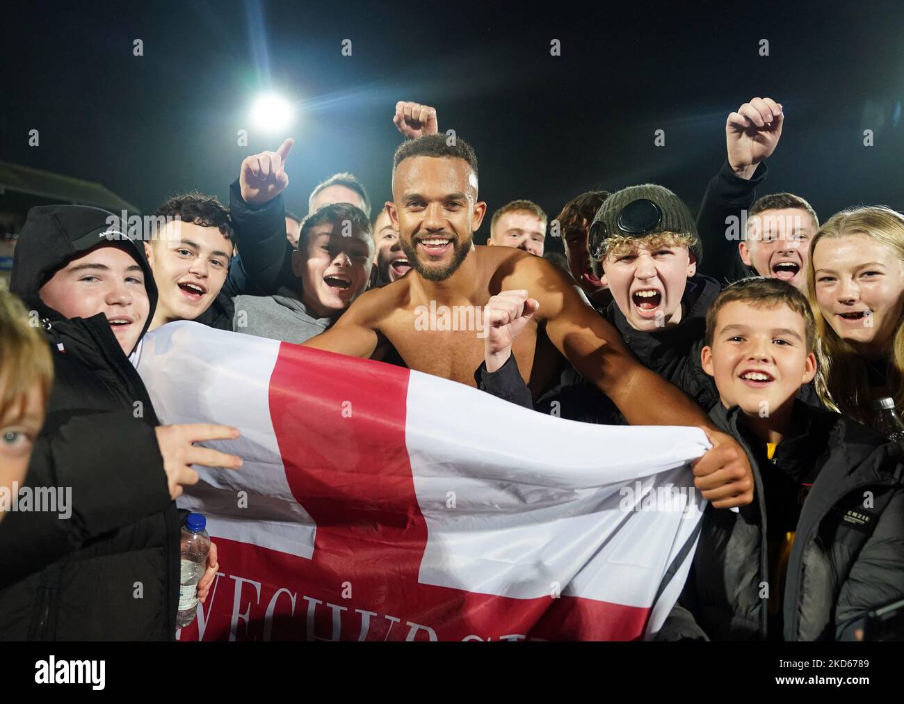 Alvechurch's Danny Waldron celebrates with fans at the end of the ...