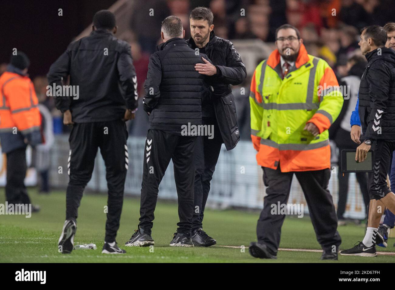 Michael Carrick manager of Middlesbrough shakes hands with Nigel ...