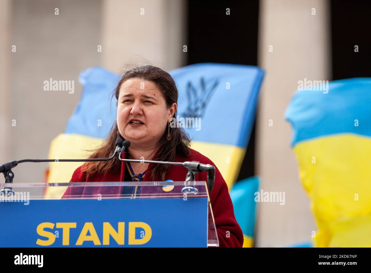 Ukrainian Ambassador to the US Oksana Markarova speaks at a rally ...