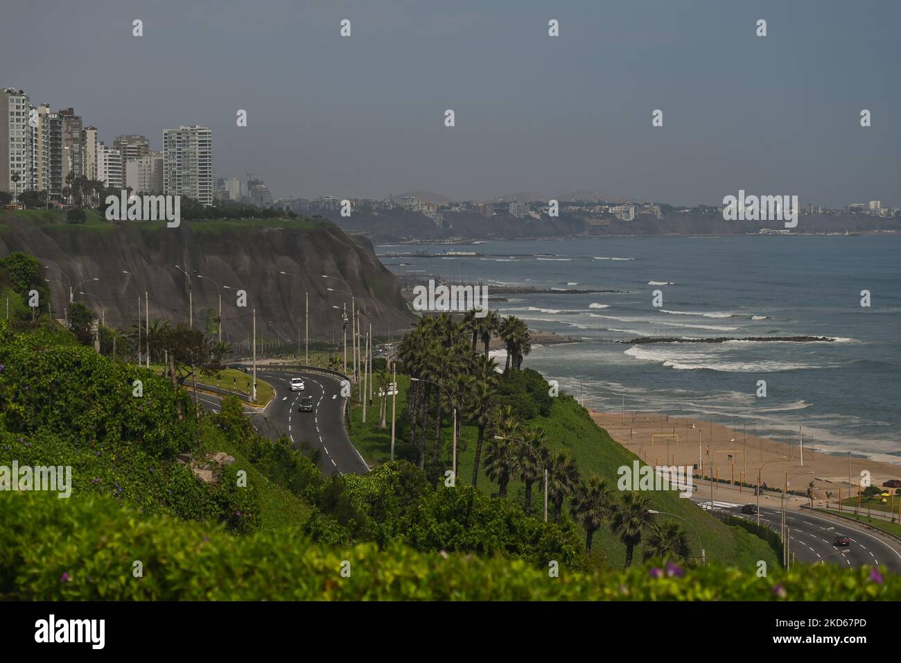 Cliffs, the coast and the Pacific Ocean in the Miraflores district of ...