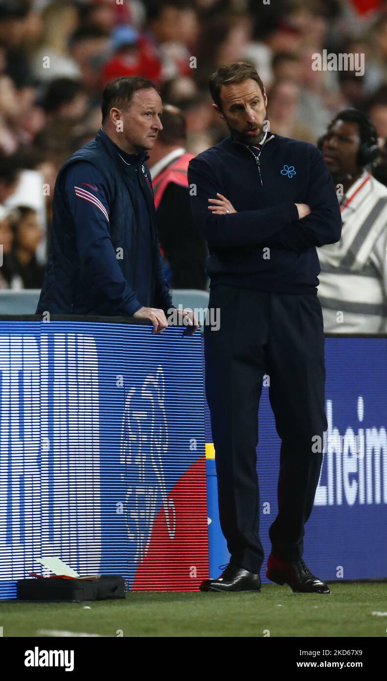 L-R Gareth Southgate Coach and Assistant Manager Steve Holland of ...