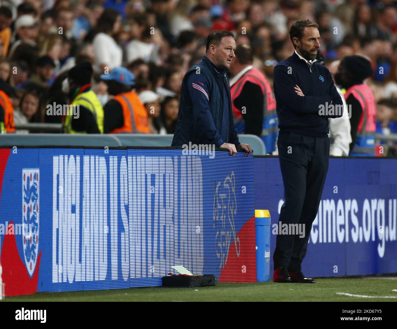L-R Gareth Southgate Coach and Assistant Manager Steve Holland of ...