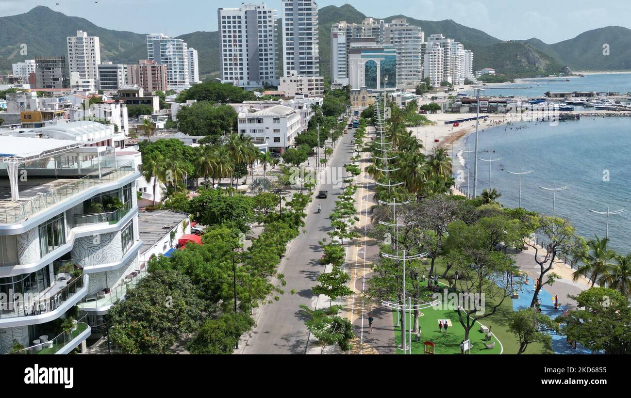 A scenic view of Santa Marta architecture at the port, Colombia Stock ...