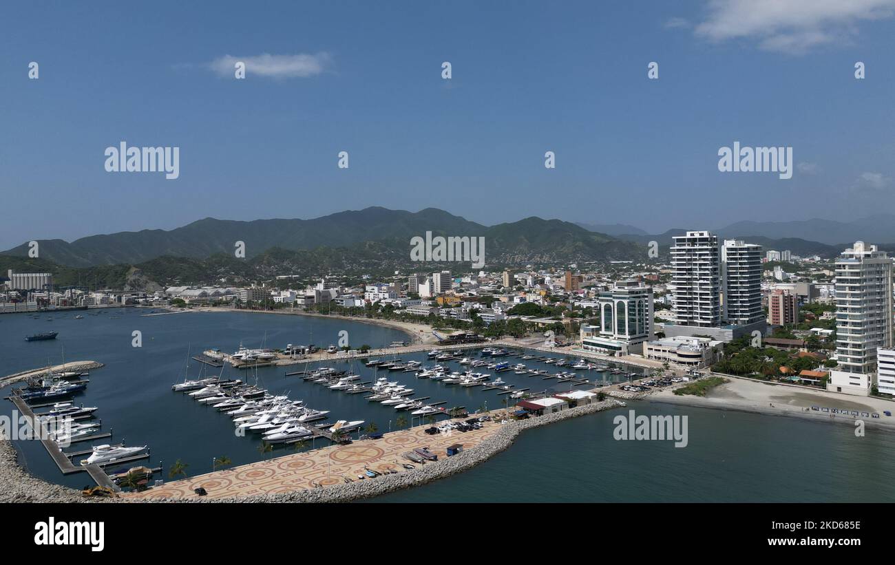 A scenic view of Santa Marta architecture at the port, Colombia Stock ...