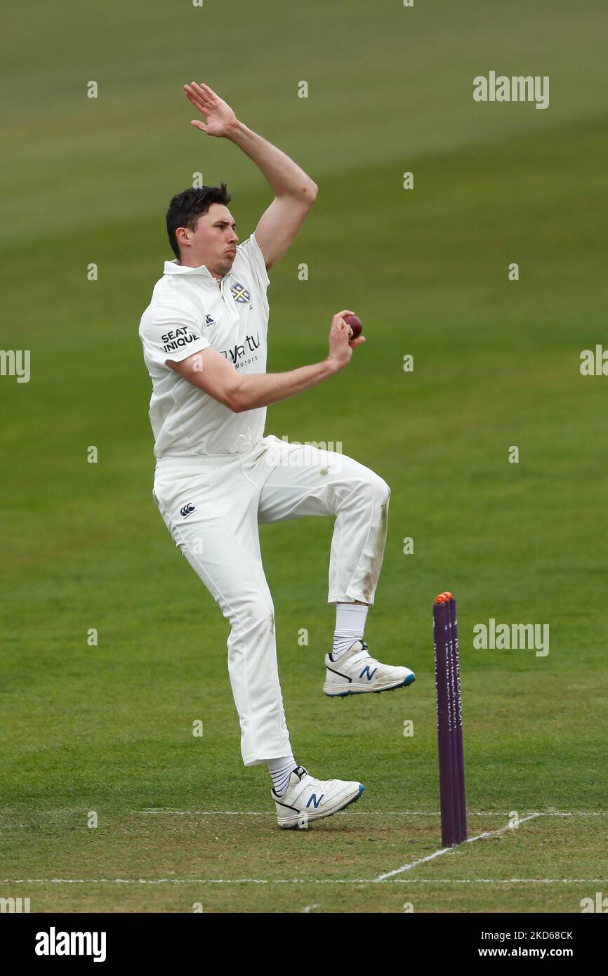 Paul Coughlin of Durham bowls during the Friendly match between Durham ...