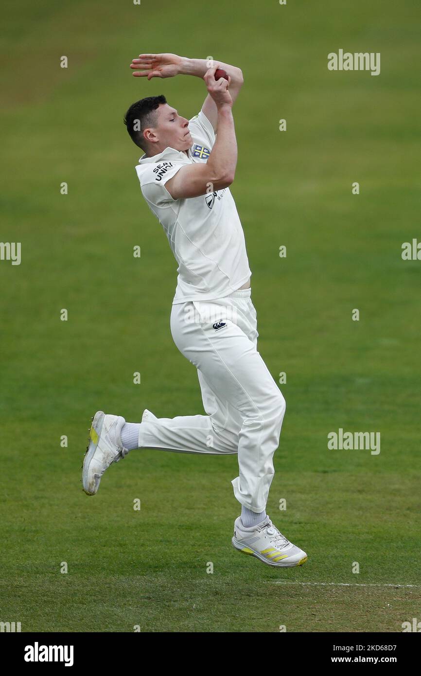 Matthew Potts of Durham bowls during the Friendly match between Durham ...