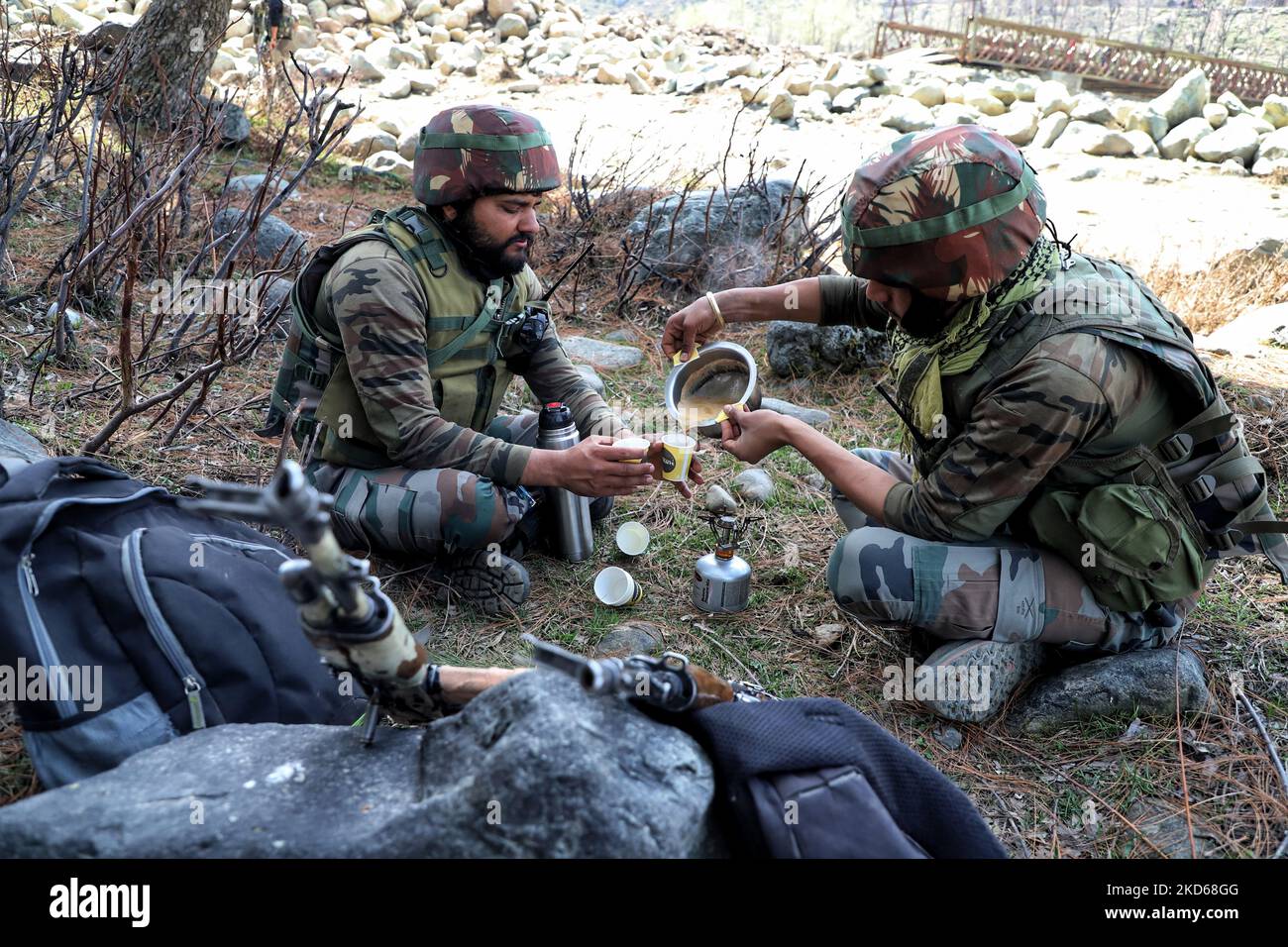 Indian army soldiers having a cup of tea during CASO Cordon And Search ...