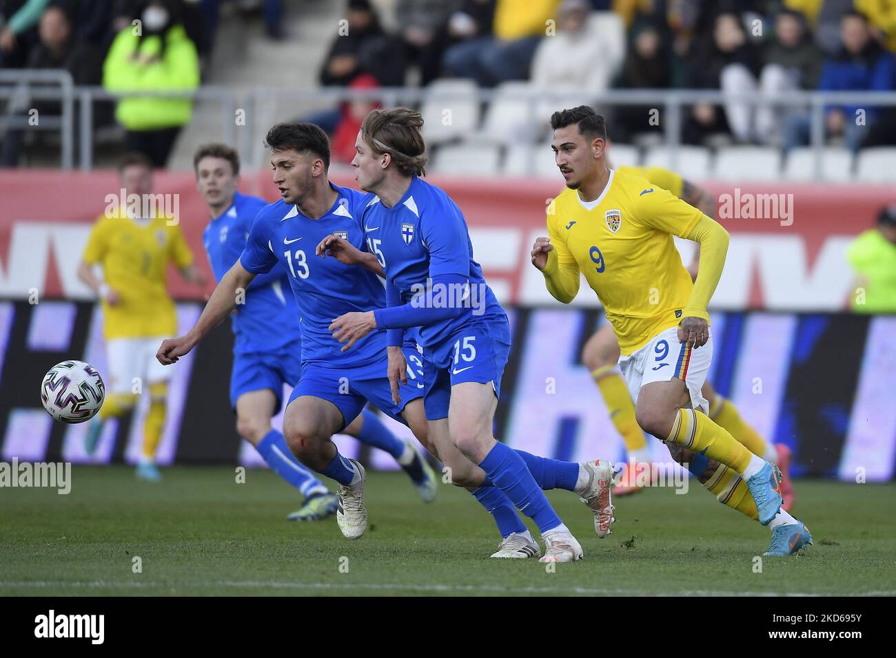 Adam Marhiev, Ville Koski and Jovan Markovic in action during the ...