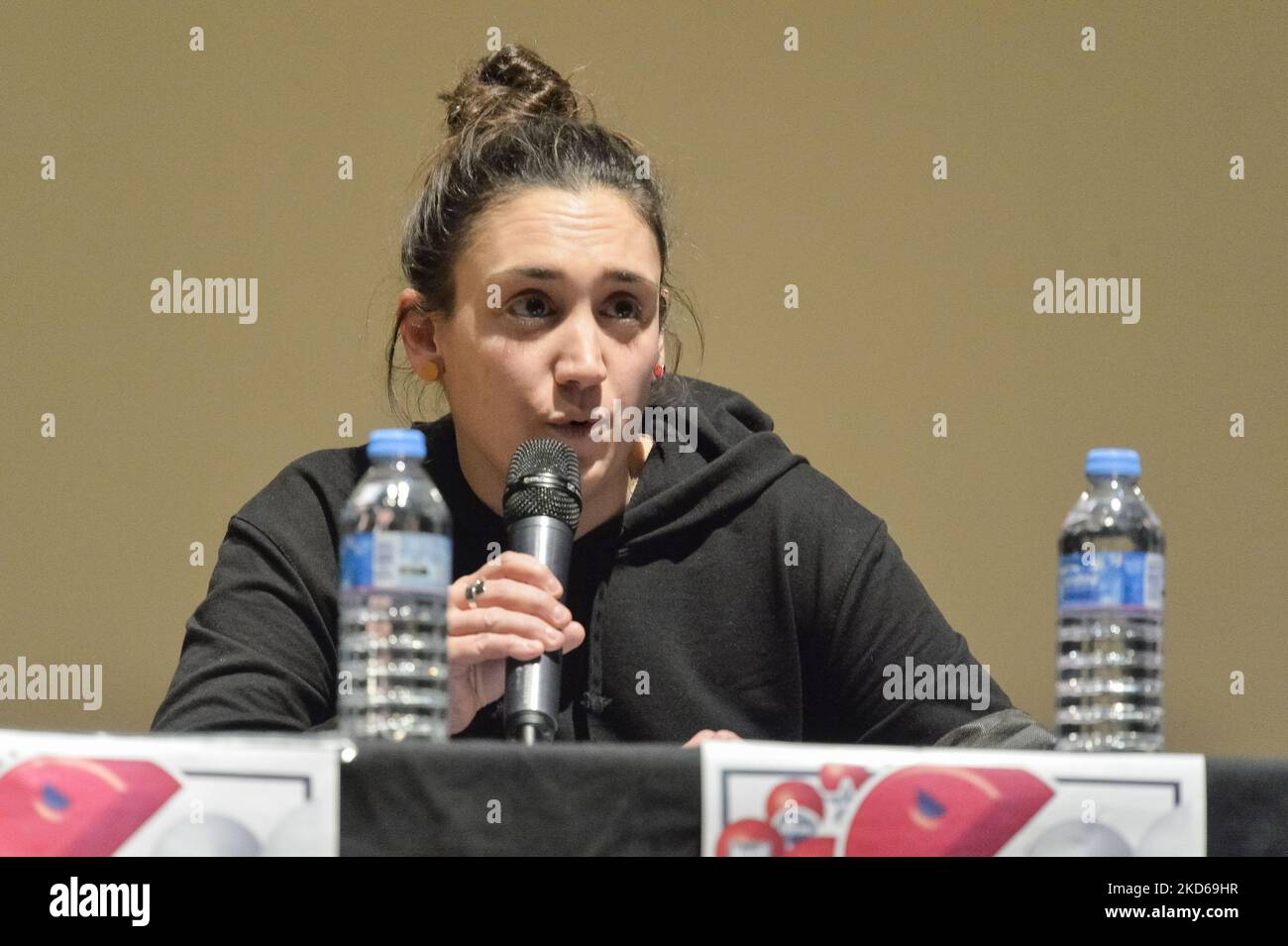 Reporter and activist ACRIMED Pauline Perrenot attends at the meeting ...