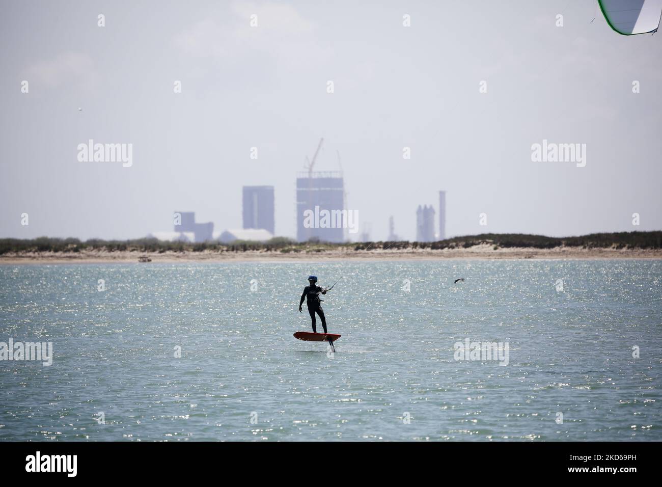 SpaceX's South Texas facility, called Starbase, is seen behind a ...