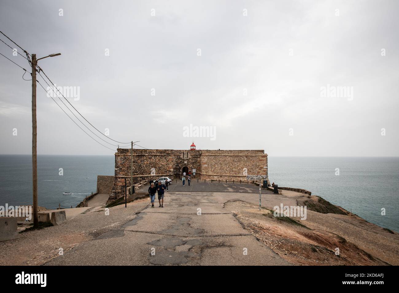 A view of the red lighthouse in Nazare, Portugal, on March 28, 2022 ...