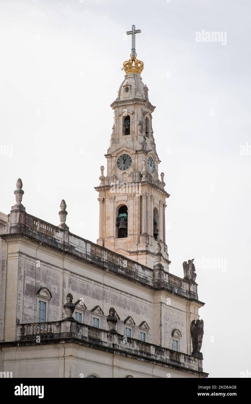The iconic tower of the Sanctuary of Fátima, in Fatima, Portugal, on ...