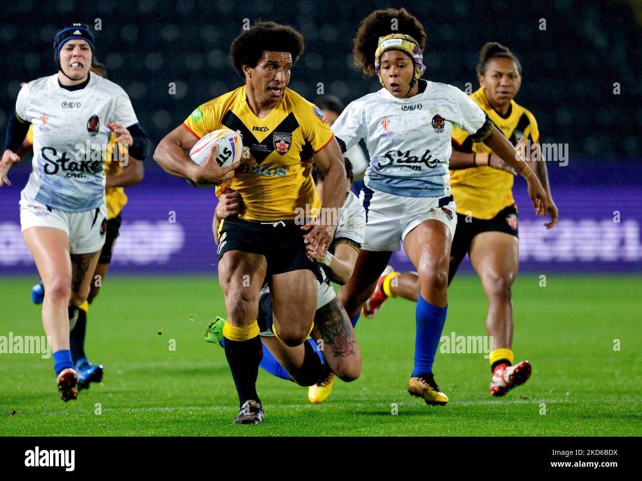 Papua New Guinea's Elsie Albert powers through during the Women's Rugby ...