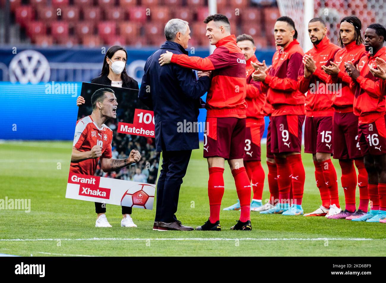 ZURICH, SWITZERLAND - MARCH 29: Granit Xhaka of Switzerland honored for ...