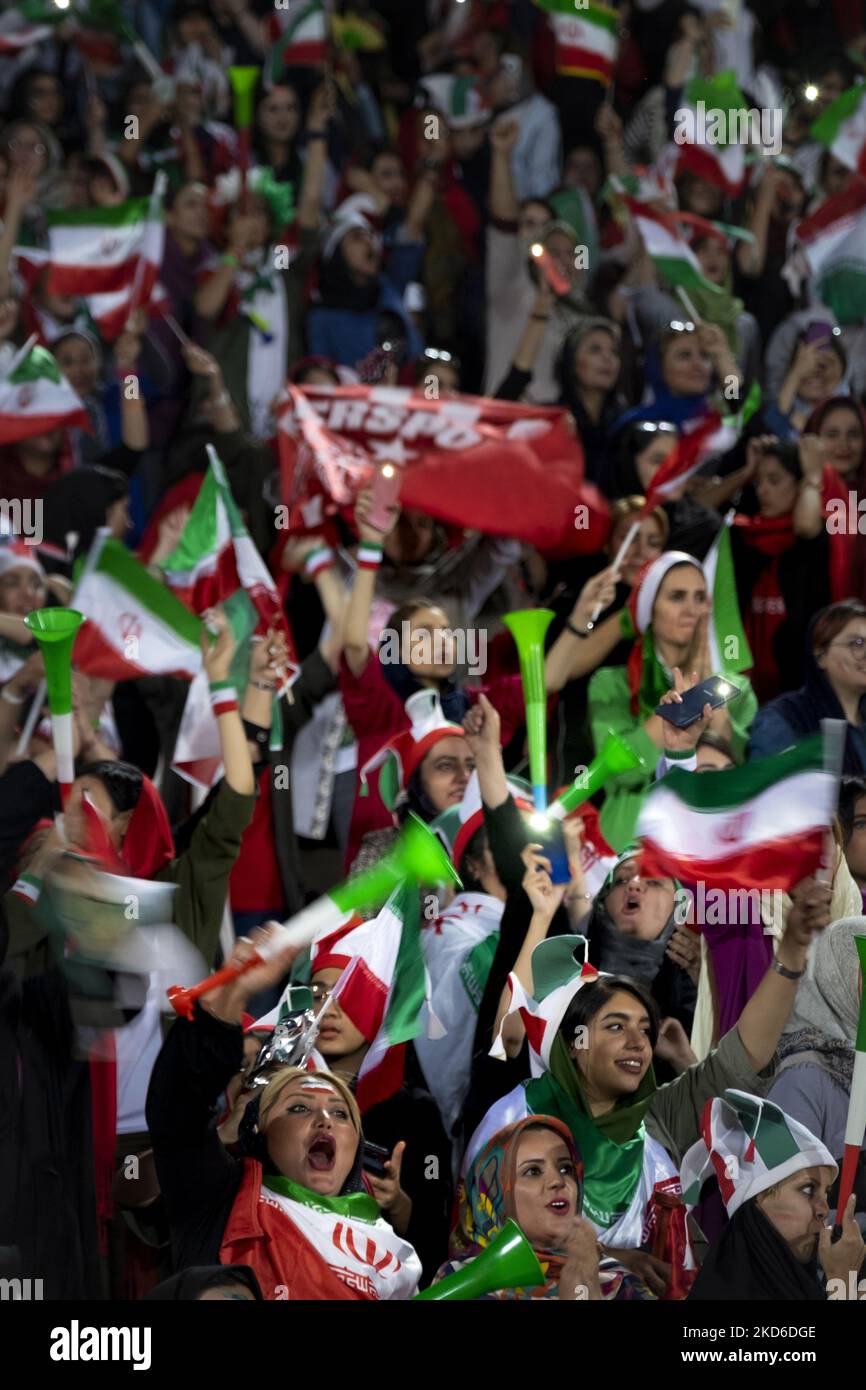 Iranian soccer female fans react as they attend the Azadi (Freedom ...