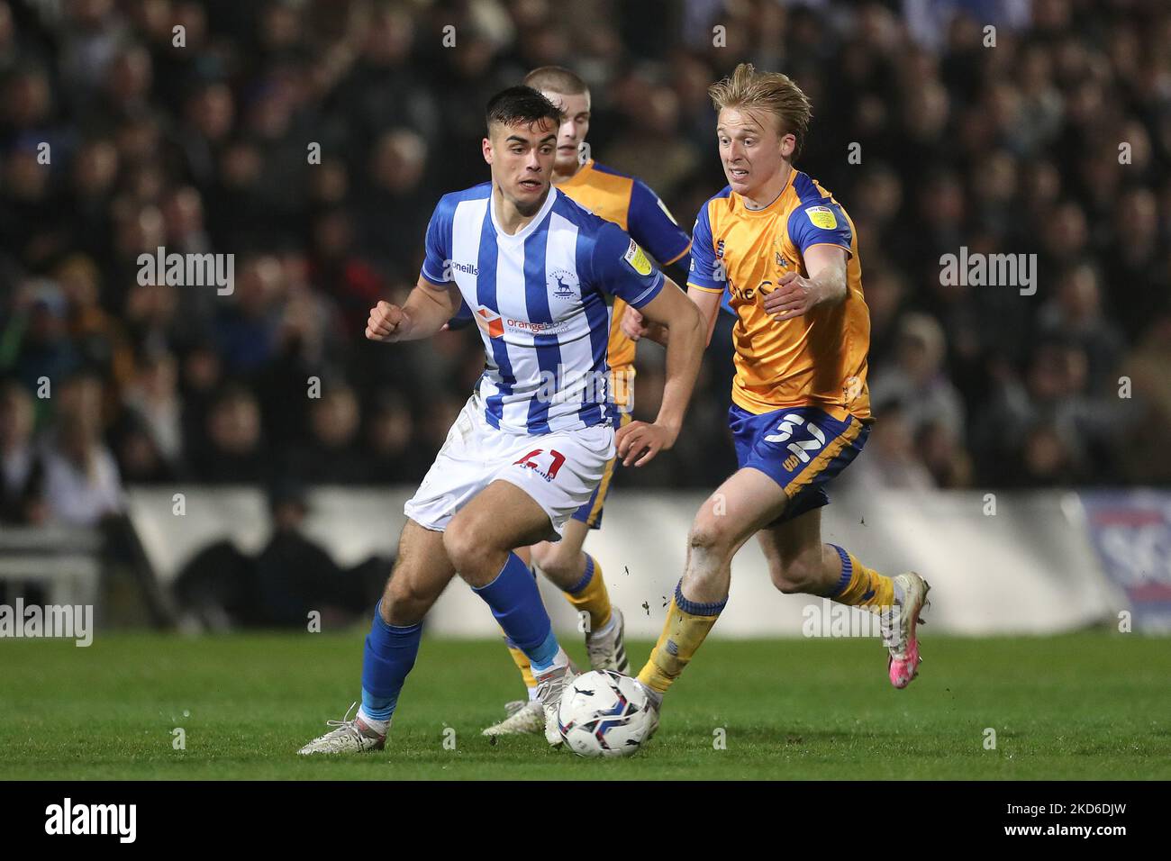 Isaac Fletcher of Hartlepool United in action with George Lapslie of ...