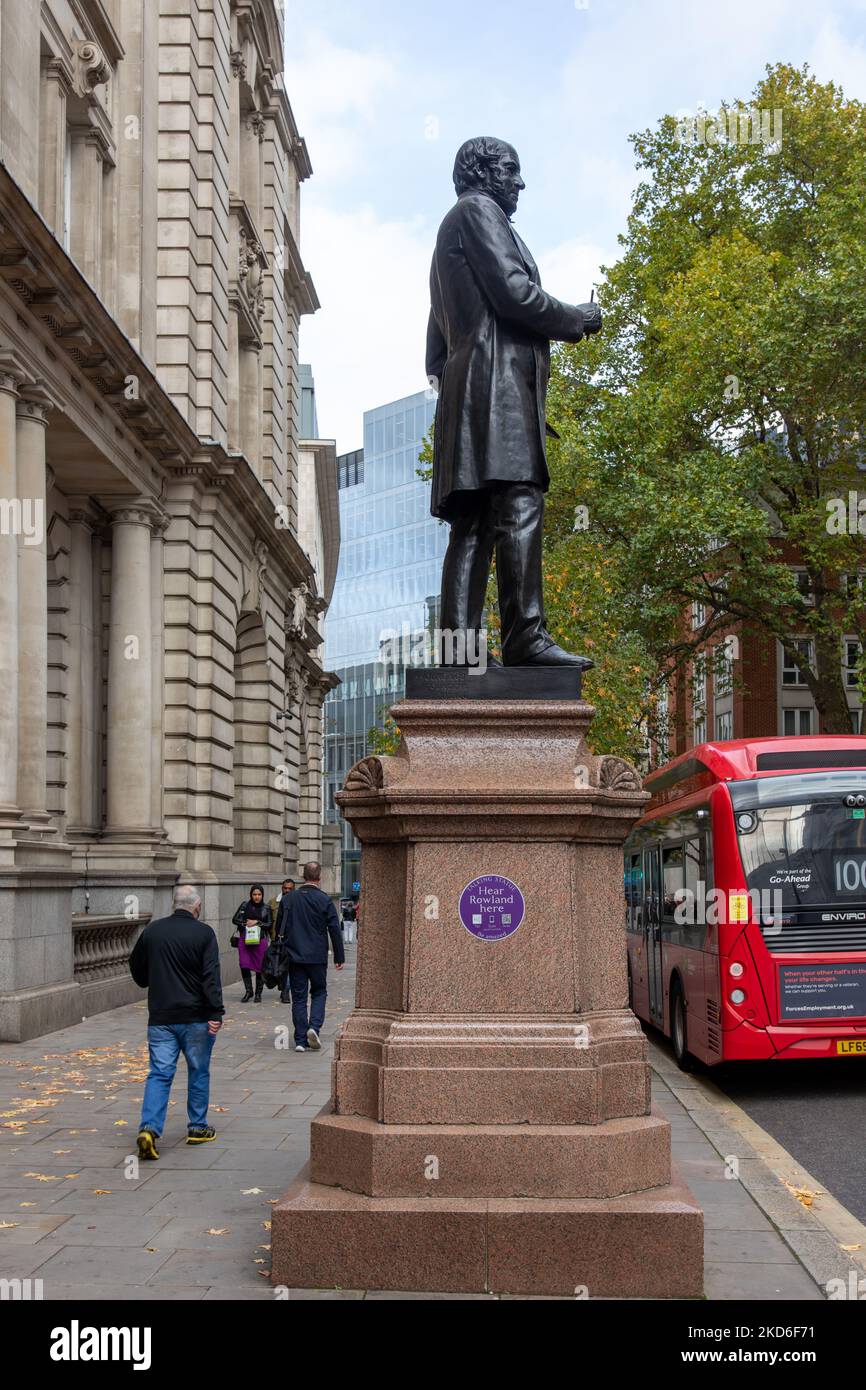 The statue of Sir Rowland Hill on a pedestal outside the former King ...