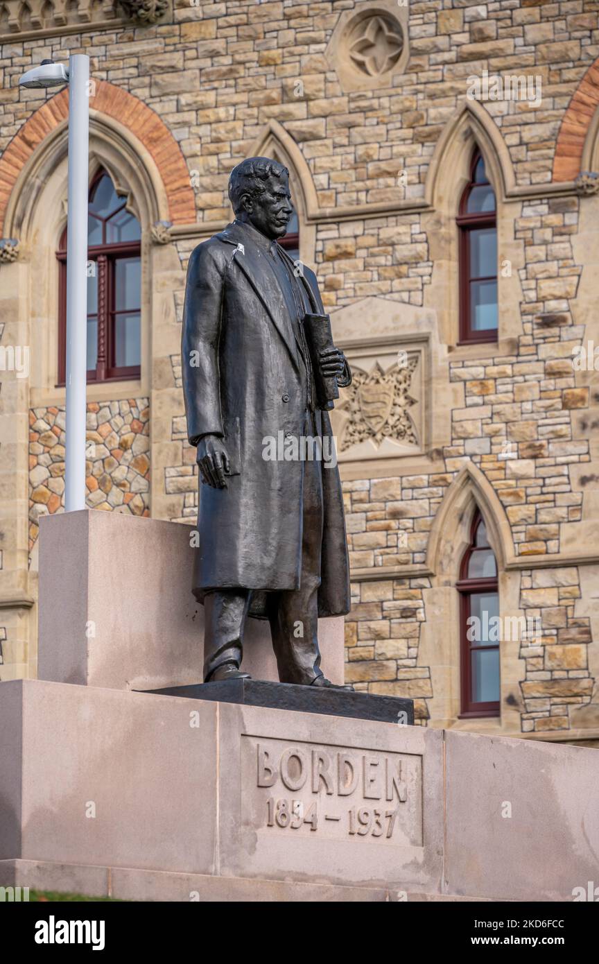 Ottawa, Ontario - October 20, 2022: Statue of Prime Minister Borden on ...