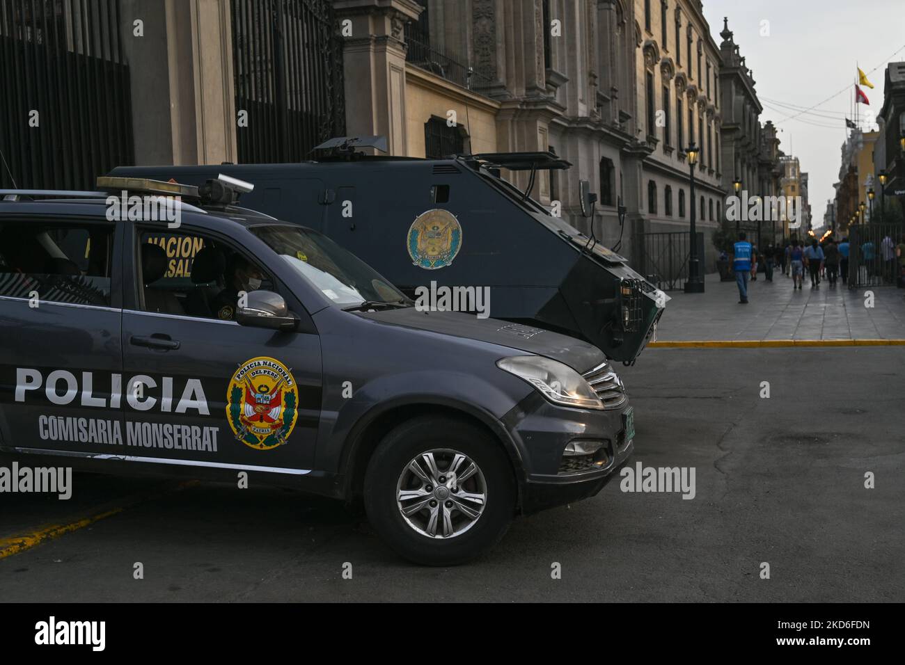Police vehicles seen in Lima center. On Friday, 01 April, 2022, in Lima ...
