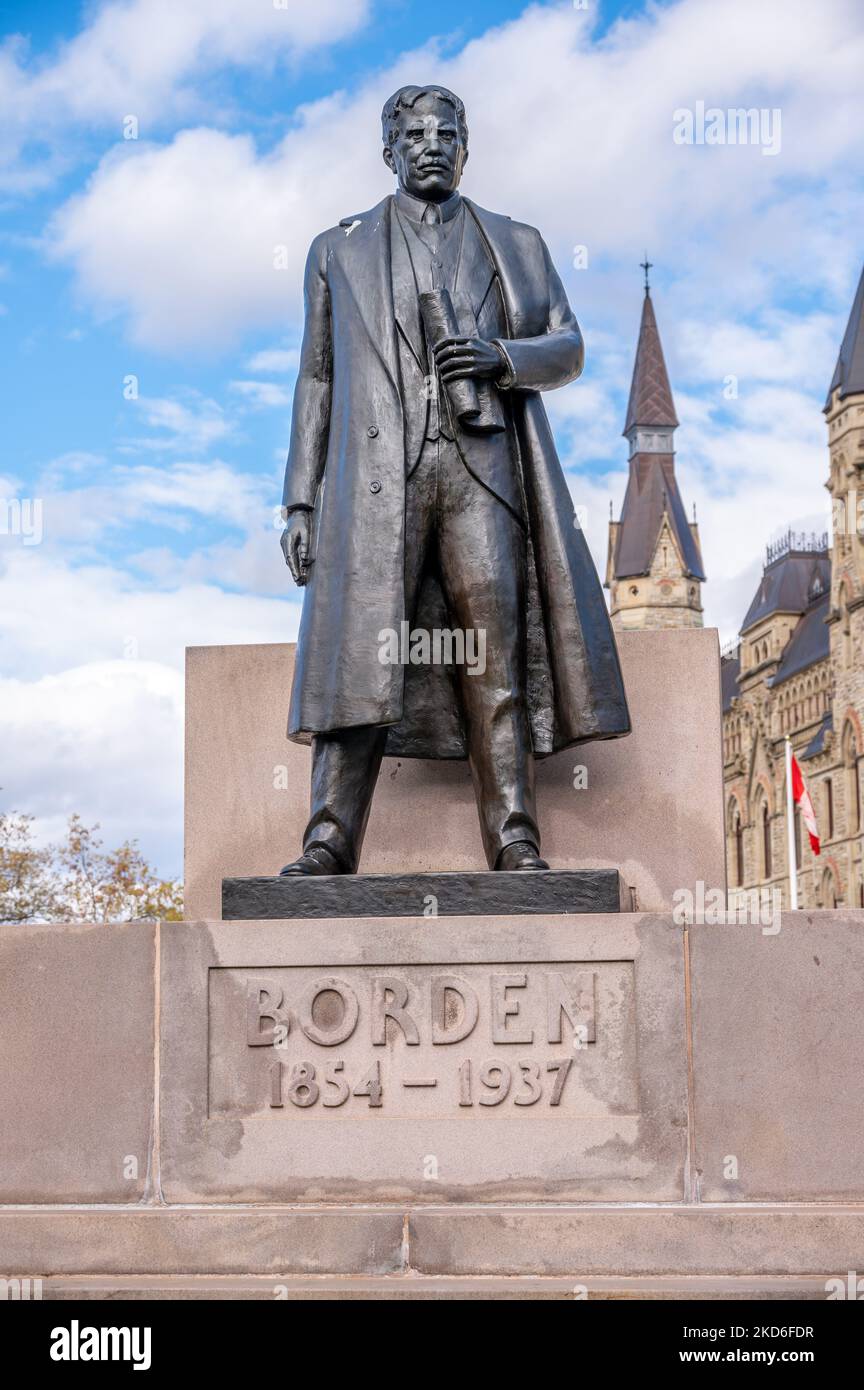 Ottawa, Ontario - October 20, 2022: Statue of Prime Minister Borden on ...