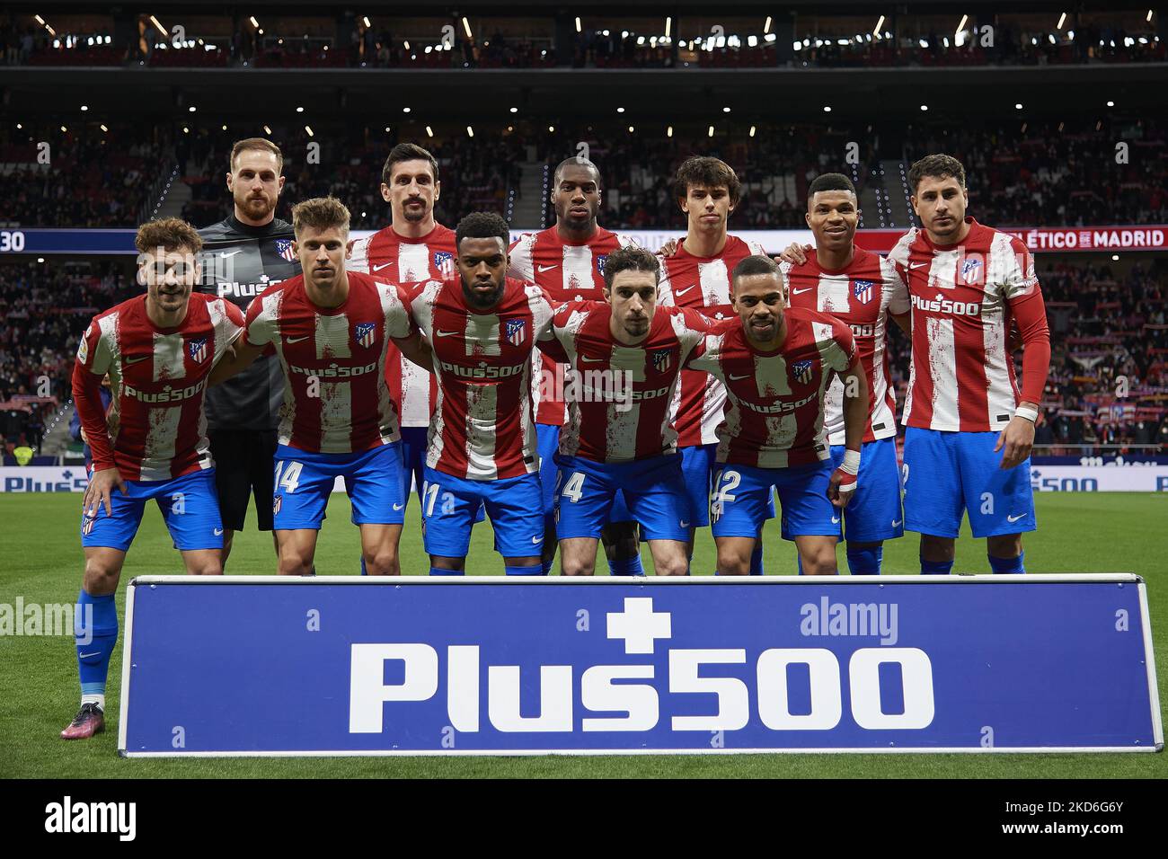Atletico line up (L-R) Jan Oblak, Stefan Savic, Geoffrey Kondogbia ...