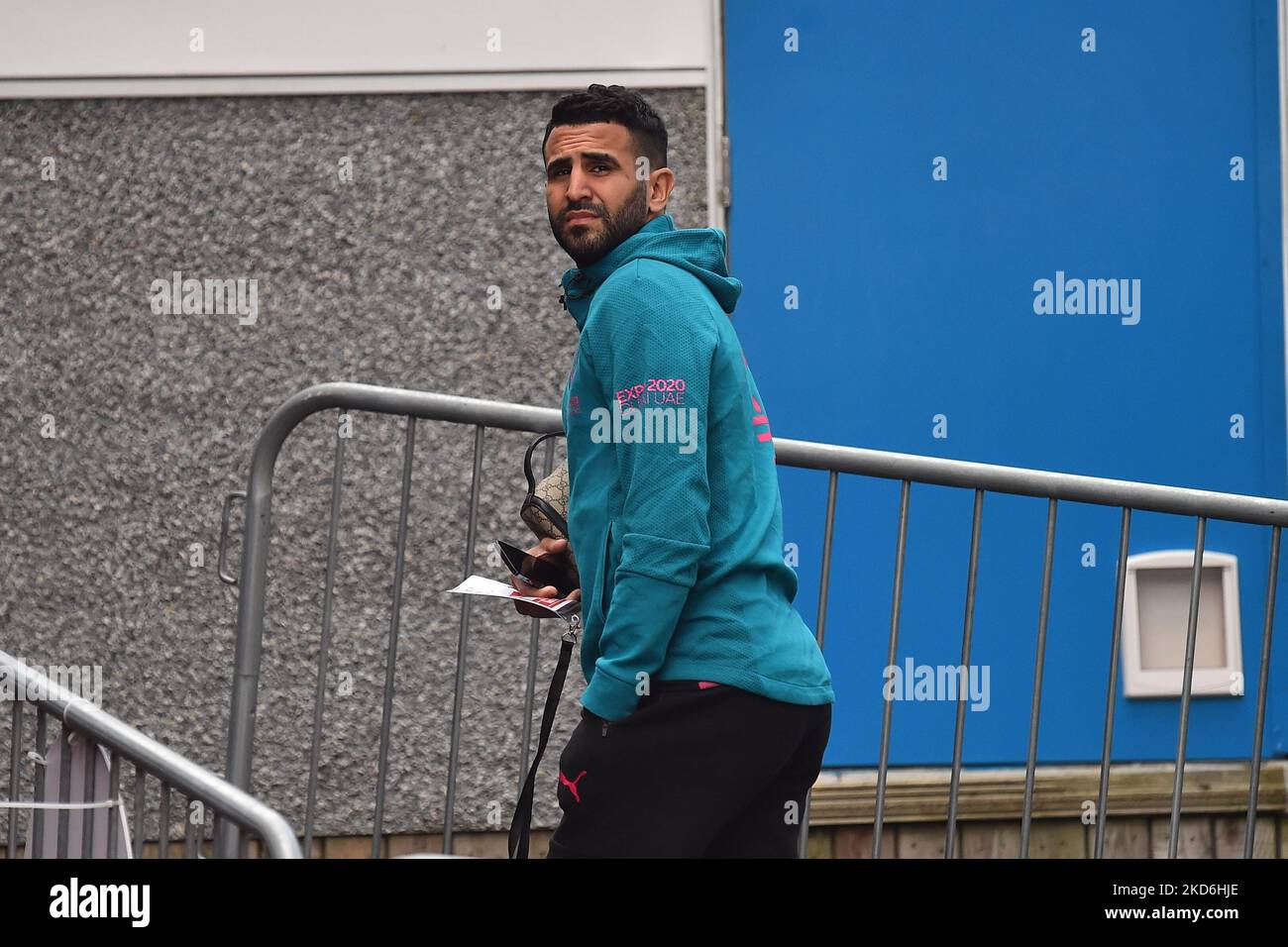 Riyad Mahrez of Manchester City arrives before the Premier League match ...