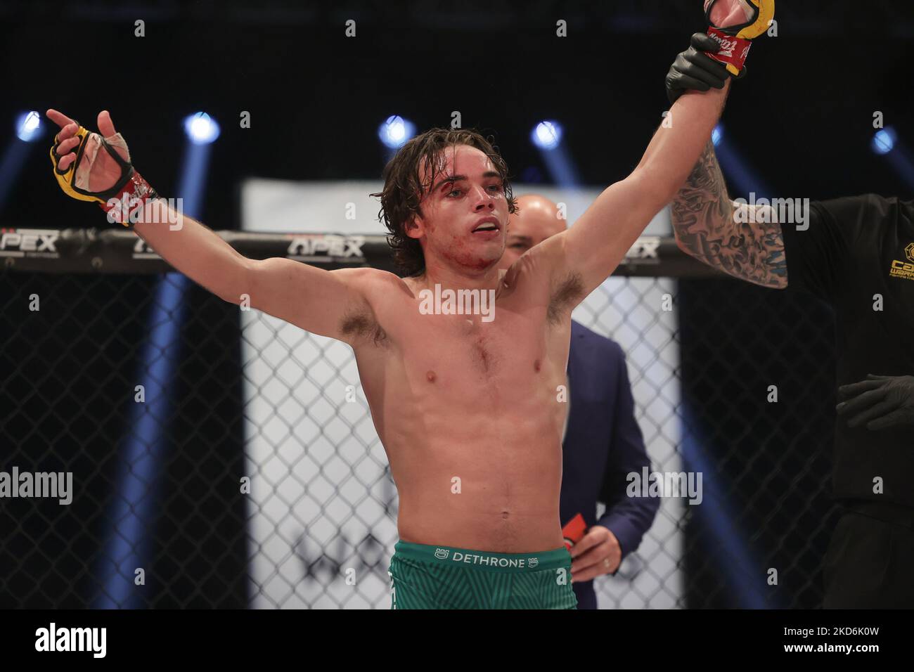 Luke Riley celebrates defeating Jack Eglin during the Cage Warriors 136 ...