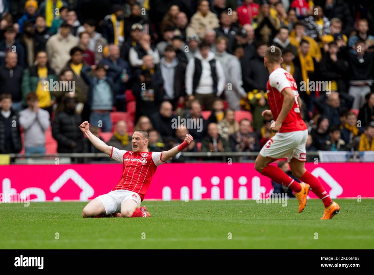 Ben Wiles of Rotherham United celebrates after scoring during the Papa ...