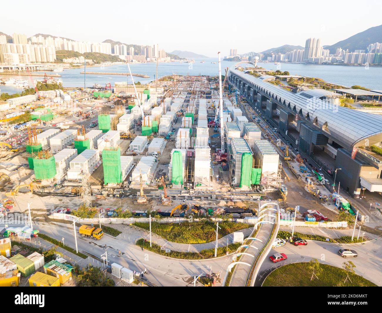 The Kai Tak isolation facility seen by drone. Prefabricated cabins ...