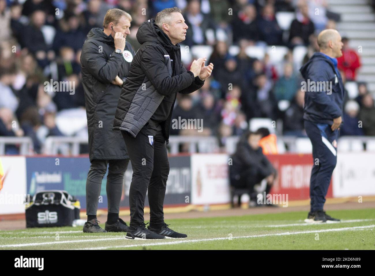 Gillingham Manager Neil Harris applauds his team during the Sky Bet ...