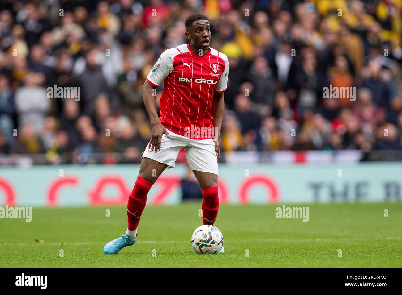 Wes Harding of Rotherham United controls the ball during the Papa John ...