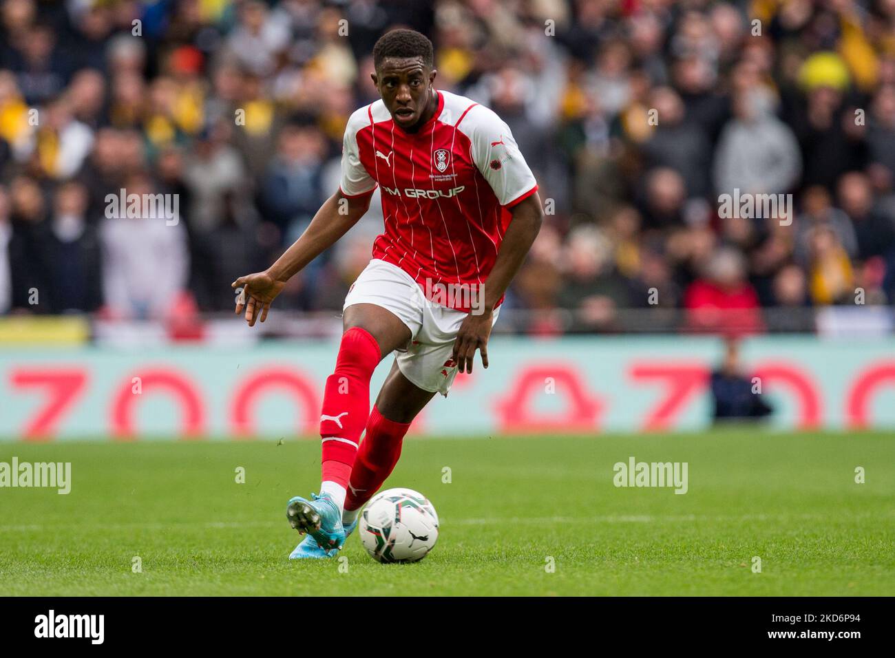 Wes Harding of Rotherham United controls the ball during the Papa John ...
