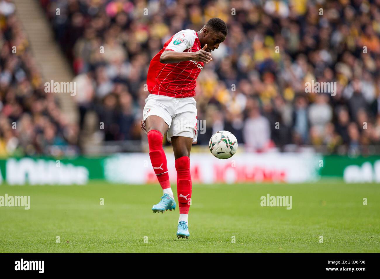 Wes Harding of Rotherham United controls the ball during the Papa John ...