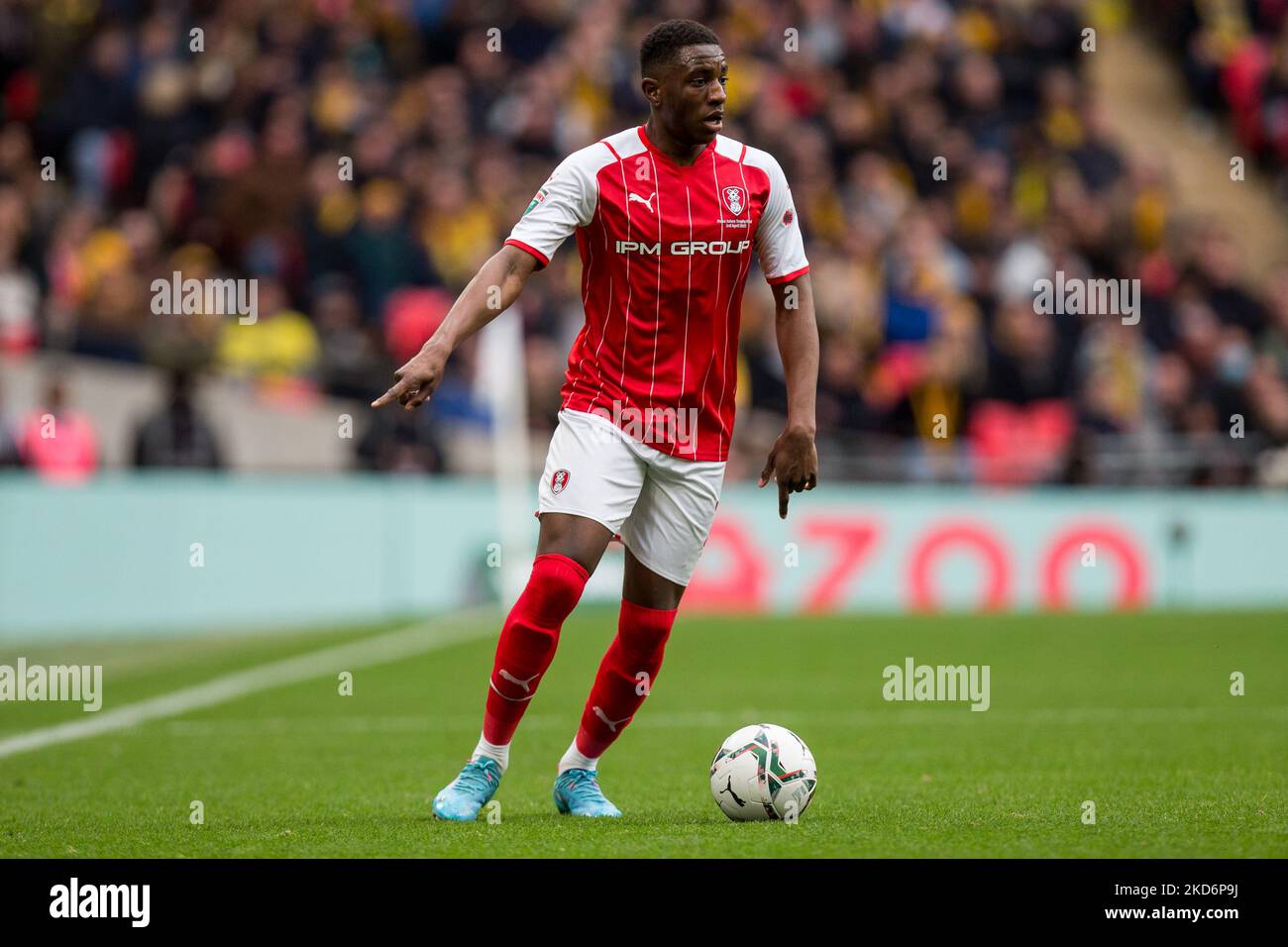 Wes Harding of Rotherham United controls the ball during the Papa John ...