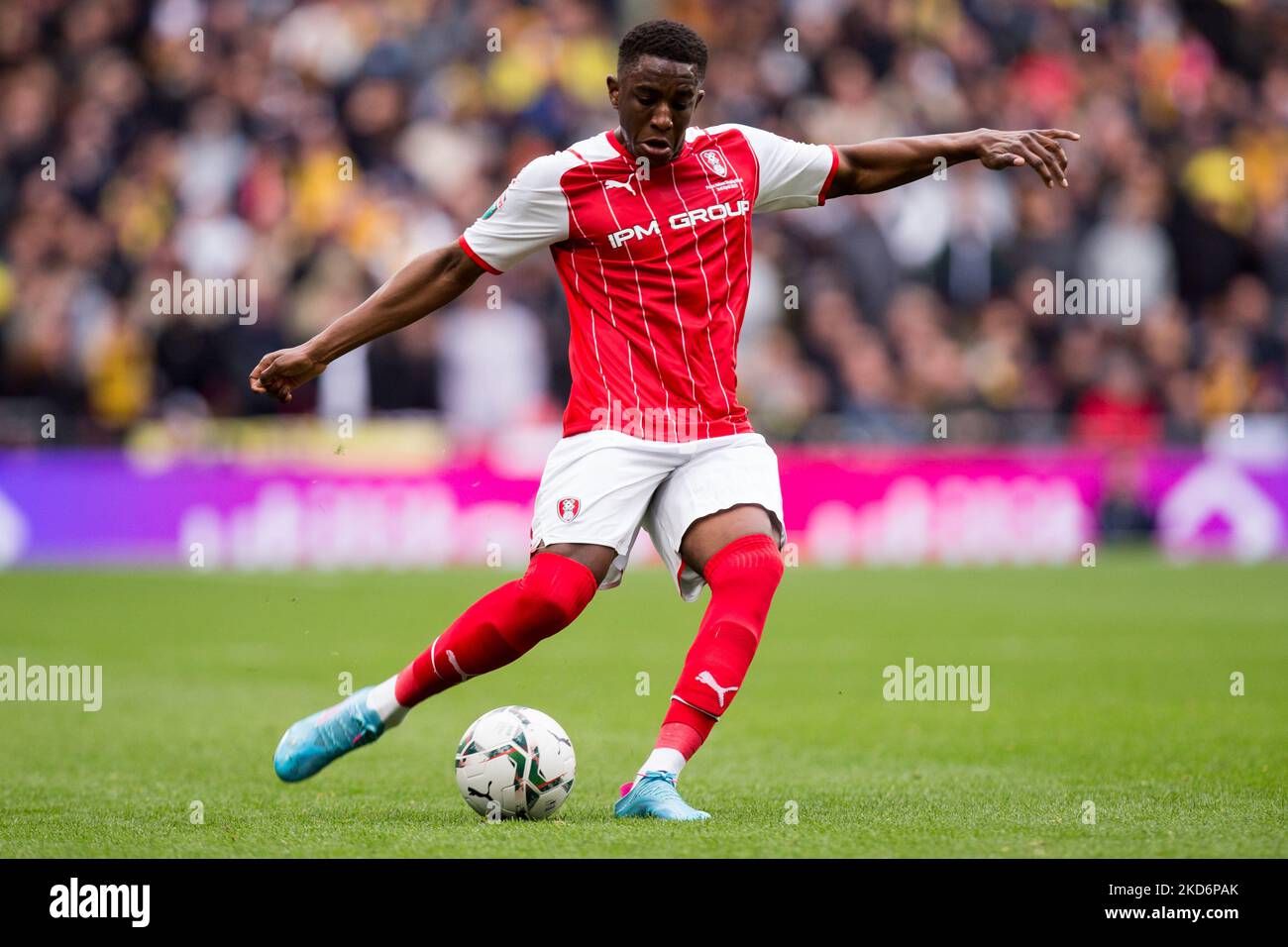 Wes Harding of Rotherham United controls the ball during the Papa John ...